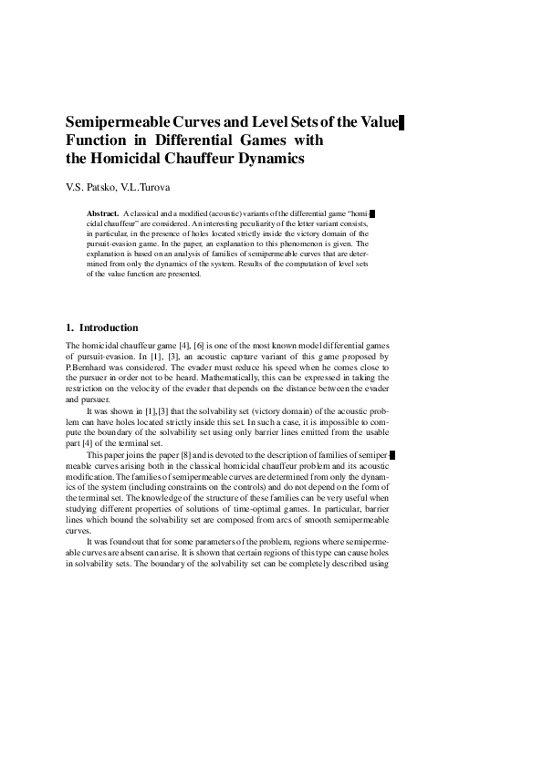 (PDF) Level Sets of the Value Function in Differential Games with the ...