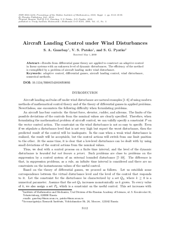 (PDF) Aircraft landing control under wind disturbances