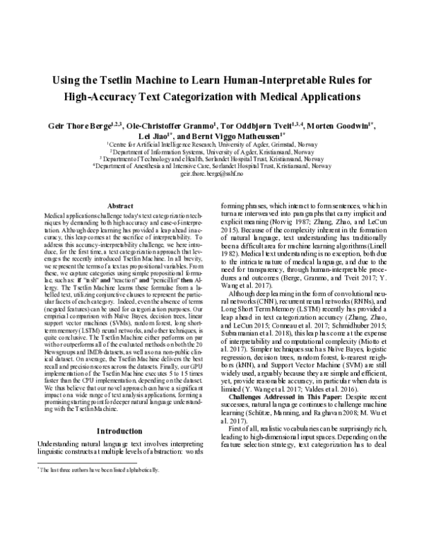 (PDF) Using the Tsetlin Machine to Learn Human-Interpretable Rules for ...