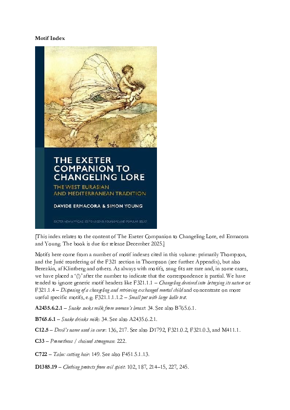 (PDF) Ermacora and Young, Changeling Motif Index