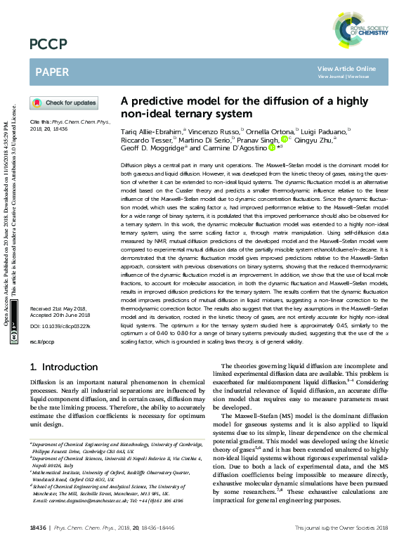 (PDF) A predictive model for the diffusion of a highly non-ideal ternary system