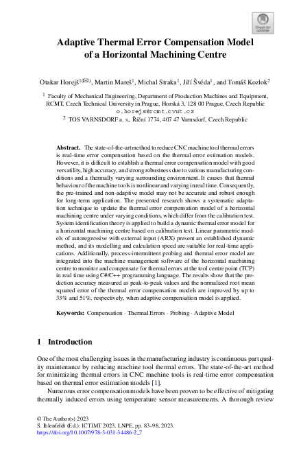 (PDF) Adaptive Thermal Error Compensation Model of a Horizontal ...