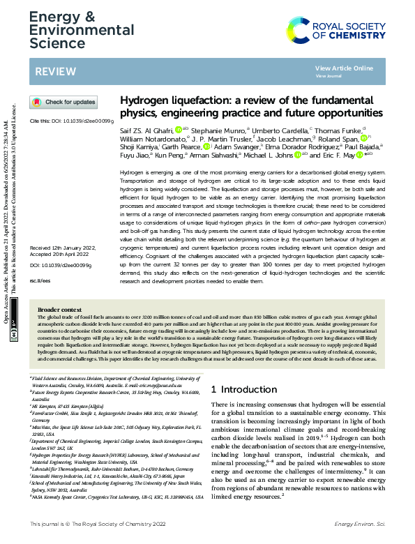 (PDF) Hydrogen liquefaction: a review of the fundamental physics, engineering practice and ...