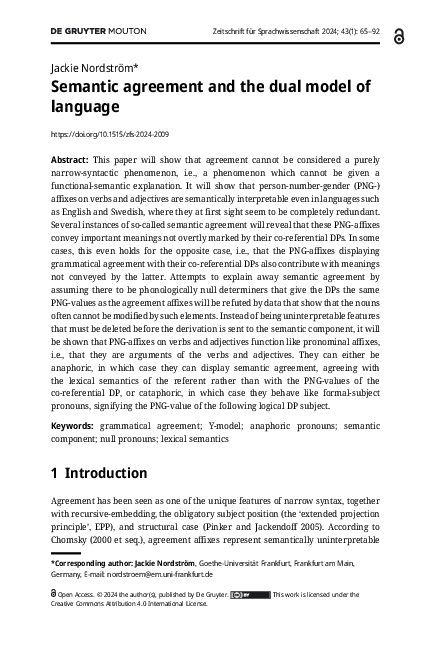 (PDF) Semantic agreement and the dual model of language