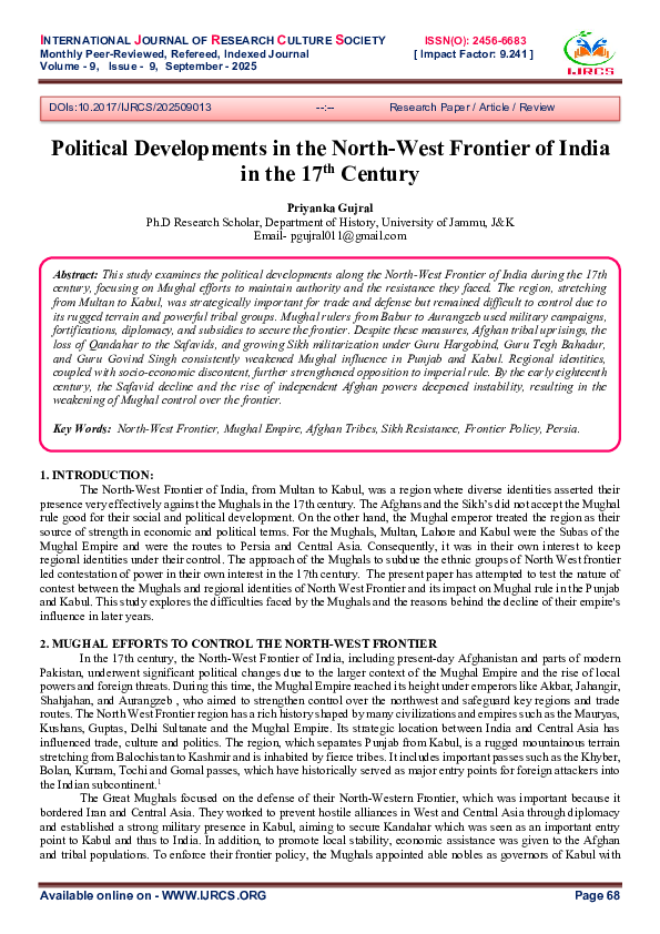 (PDF) Political Developments in the North-West Frontier of India in the ...