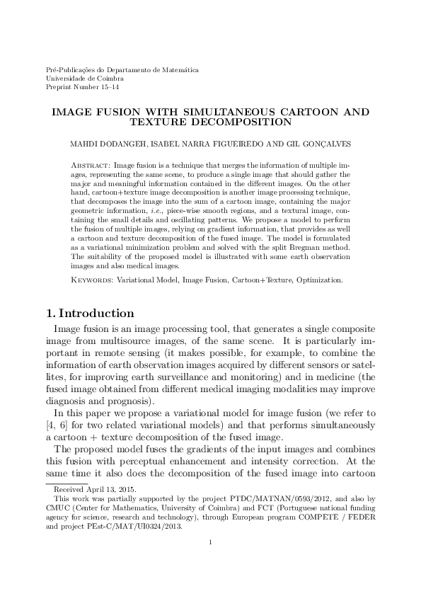 (PDF) A variational model for image fusion with simultaneous cartoon ...