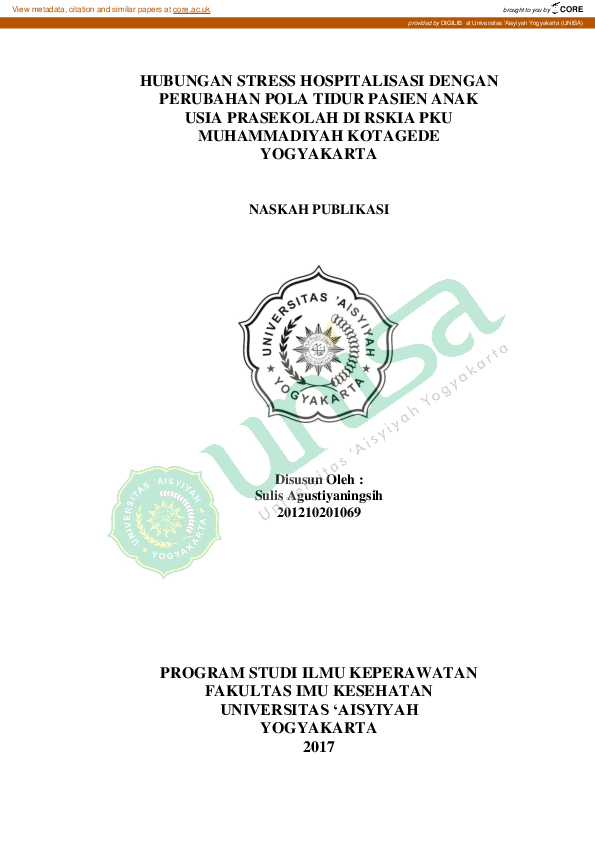 (PDF) Hubungan Stress Hospitalisasi Dengan Perubahan Pola Tidur Pasien ...