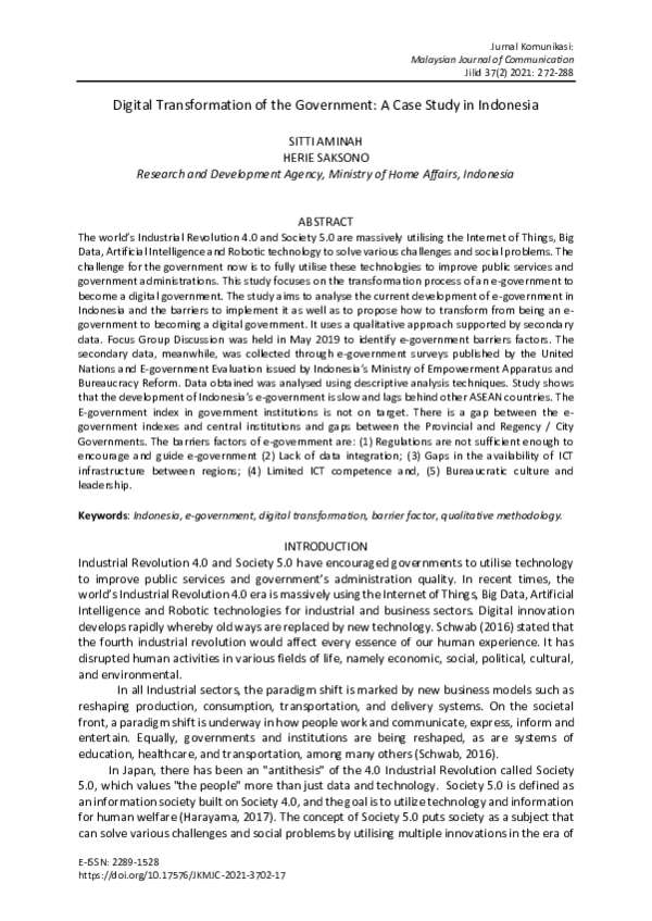 (PDF) Digital Transformation of the Government: A Case Study in Indonesia