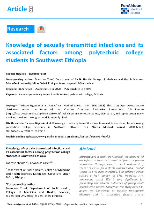 (PDF) Knowledge of sexually transmitted infections and its associated factors among polytechnic ...