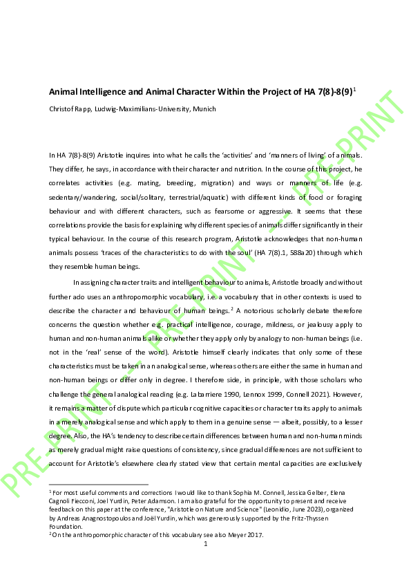 (PDF) Animal Intelligence and Animal Character Within the Project of HA ...