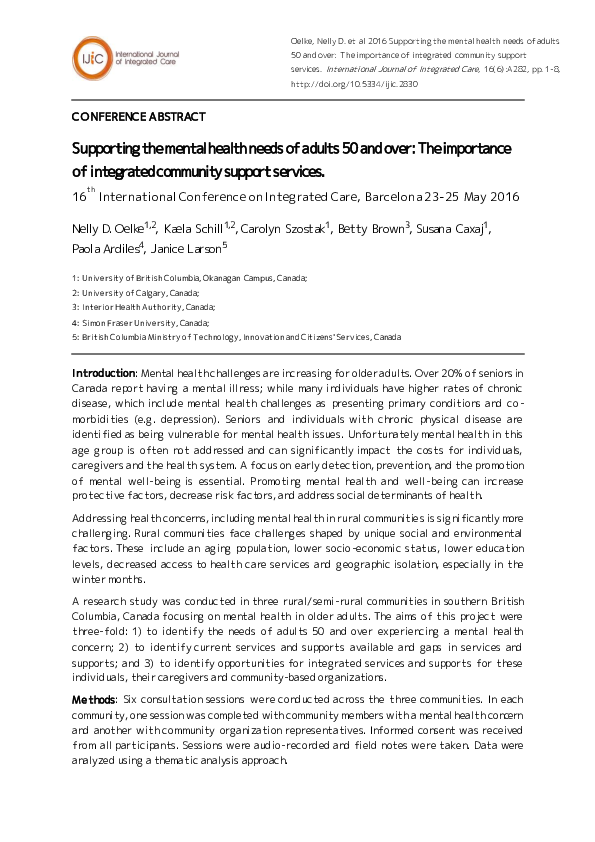 (PDF) Supporting the mental health needs of adults 50 and over: The ...