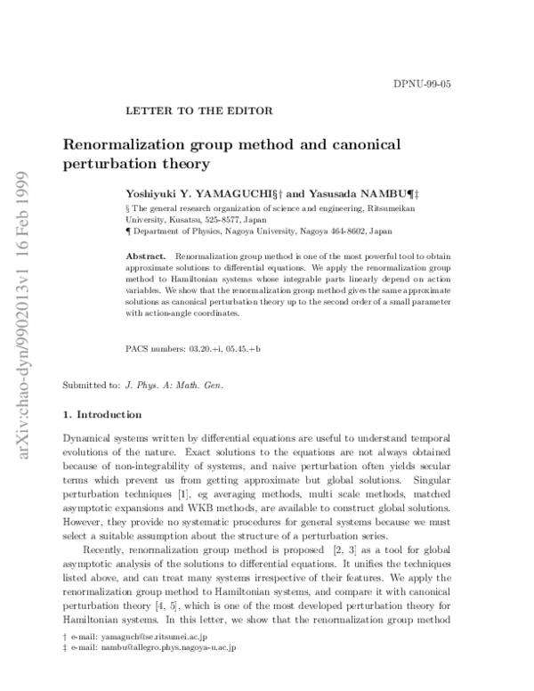 (PDF) Renormalization group method and canonical perturbation theory