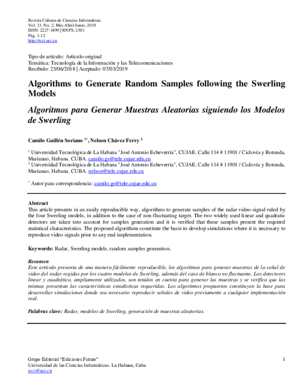 (PDF) Algoritmos para Generar Muestras Aleatorias siguiendo los Modelos ...