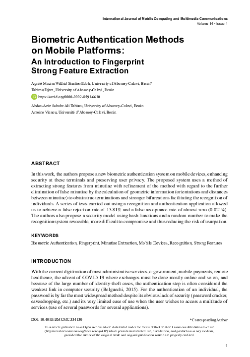 (PDF) Biometric Authentication Methods on Mobile Platforms