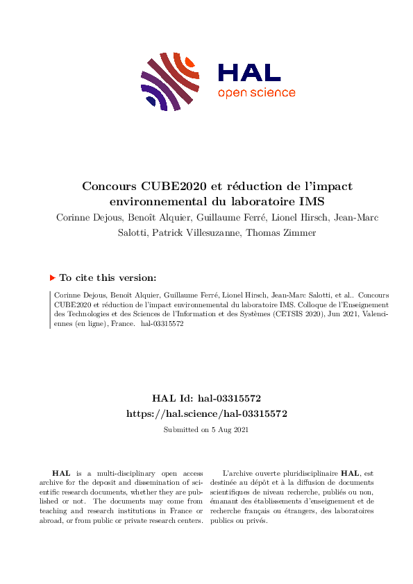 (PDF) Concours CUBE2020 et réduction de l'impact environnemental du ...