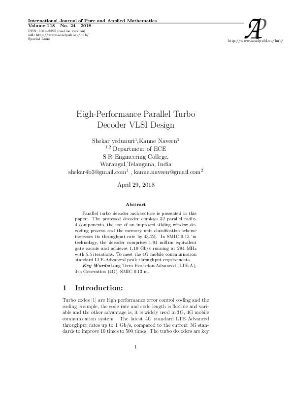 (PDF) High-Performance Parallel Turbo Decoder VLSI Design