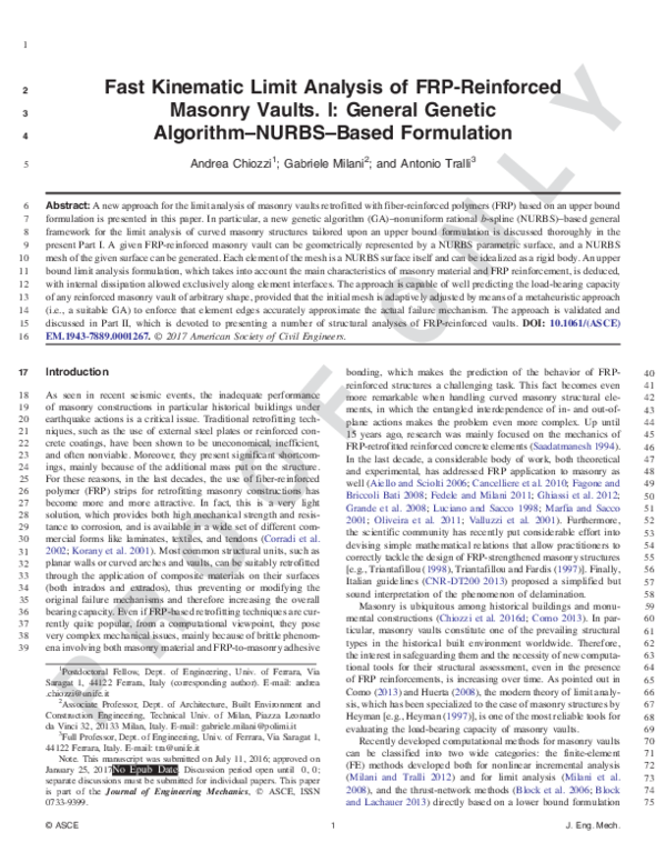 (PDF) Fast Kinematic Limit Analysis of FRP-Reinforced Masonry Vaults. I: General Genetic ...