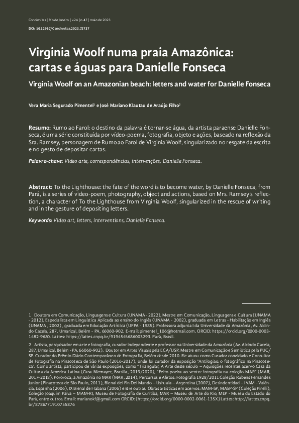 (PDF) Virginia Woolf numa praia amazônica: cartas e águas para Danielle Fonseca
