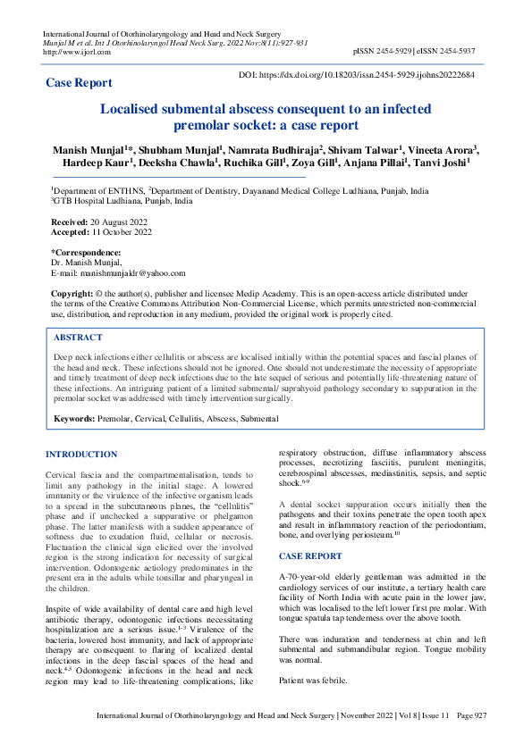 (PDF) Localised submental abscess consequent to an infected premolar ...