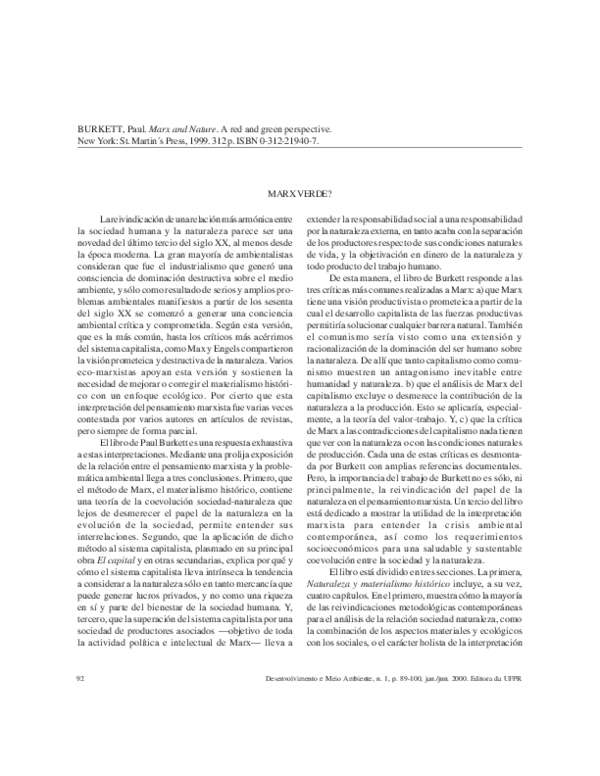 (PDF) MARX VERDE? BURKETT, Paul. Marx and Nature. A red and green ...