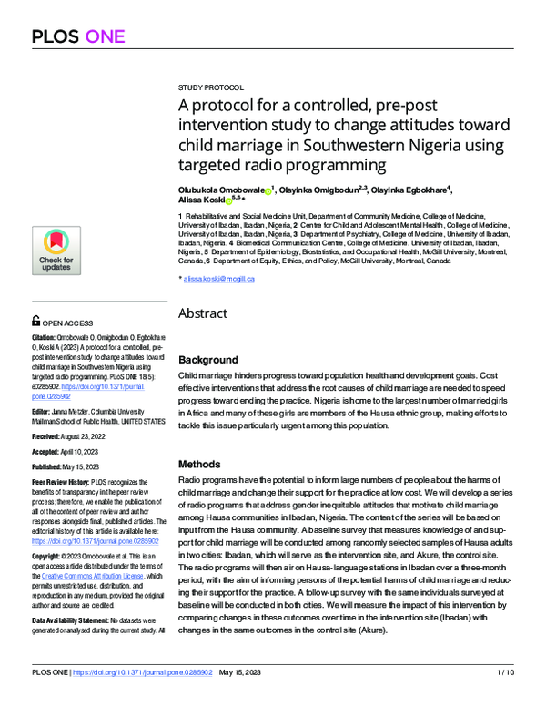 (PDF) A protocol for a controlled, pre-post intervention study to ...