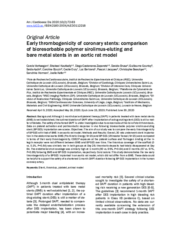 (PDF) Early thrombogenicity of coronary stents: comparison of ...