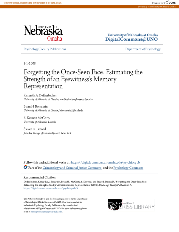 (PDF) Forgetting the once-seen face: Estimating the strength of an ...