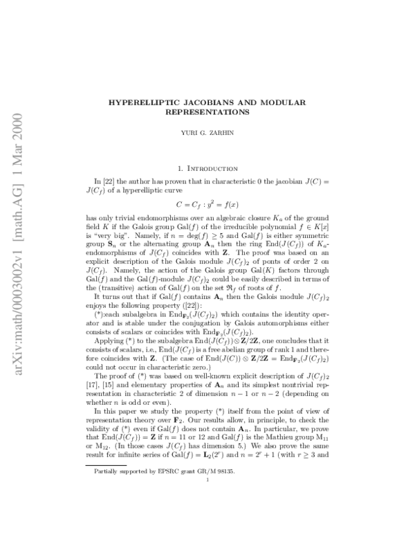 (PDF) Hyperelliptic Jacobians and Modular Representations