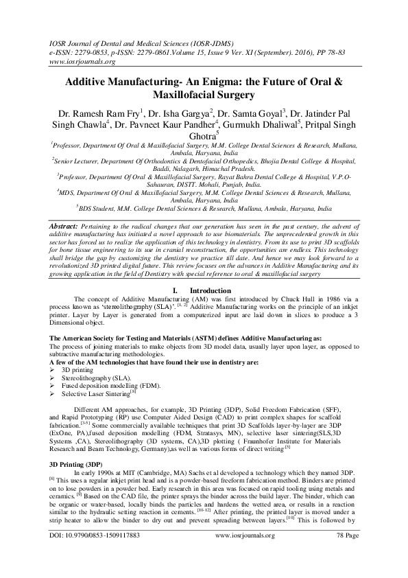 (PDF) Additive Manufacturing- An Enigma: the Future of Oral ...