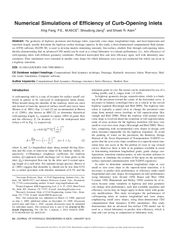 (PDF) Numerical Simulations of Efficiency of Curb-Opening Inlets