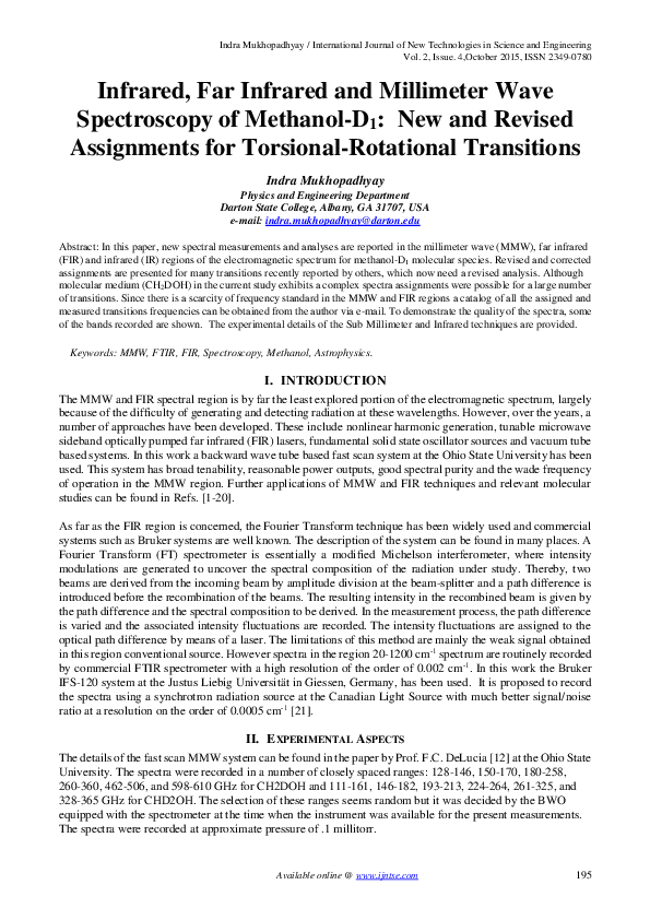 (PDF) Infrared, Far Infrared and Millimeter Wave Spectroscopy of ...