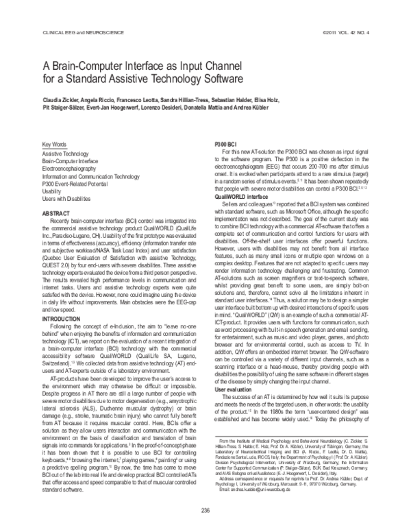 (PDF) A Brain-Computer Interface as Input Channel for a Standard Assistive Technology Software