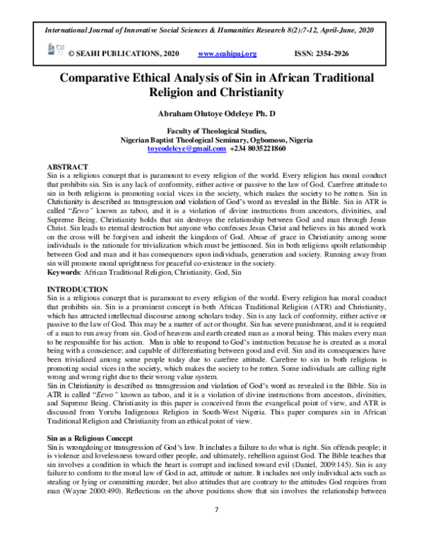 (PDF) Comparative Ethical Analysis of Sin in African Traditional ...