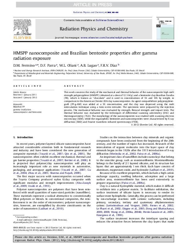 (PDF) HMSPP nanocomposite and Brazilian bentonite properties after ...