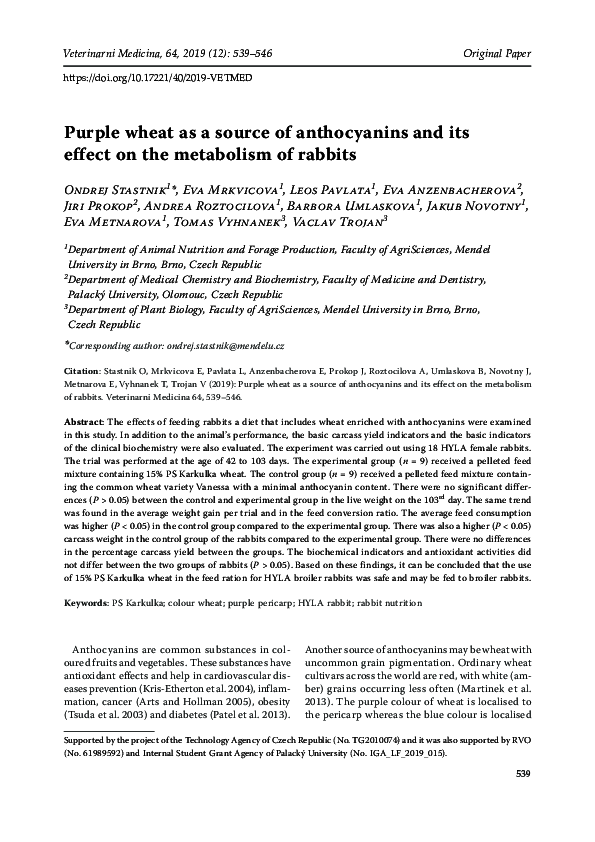 (PDF) Purple wheat as a source of anthocyanins and its effect on the ...