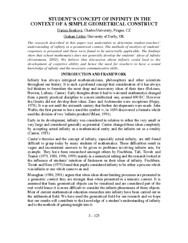 (PDF) Student's Concept of Infinity in the Context of a Simple ...