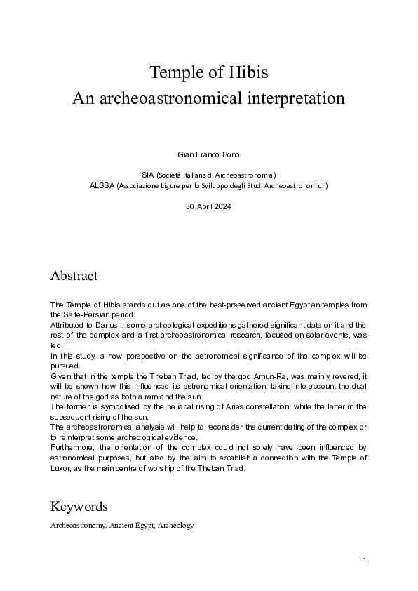 (PDF) Temple of Hibis - An archeoastronomical interpretation