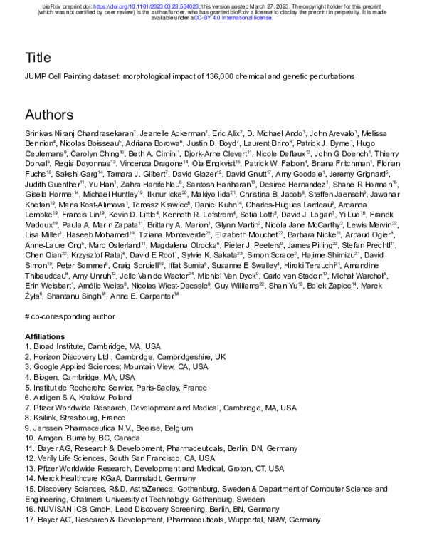 (PDF) JUMP Cell Painting dataset: morphological impact of 136,000 ...