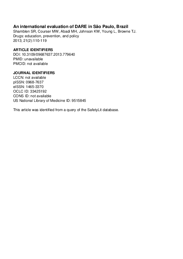 (PDF) An international evaluation of DARE in São Paulo, Brazil