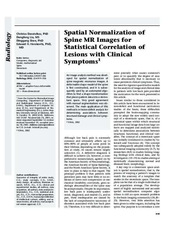 (PDF) Spatial Normalization of Spine MR Images for Statistical ...