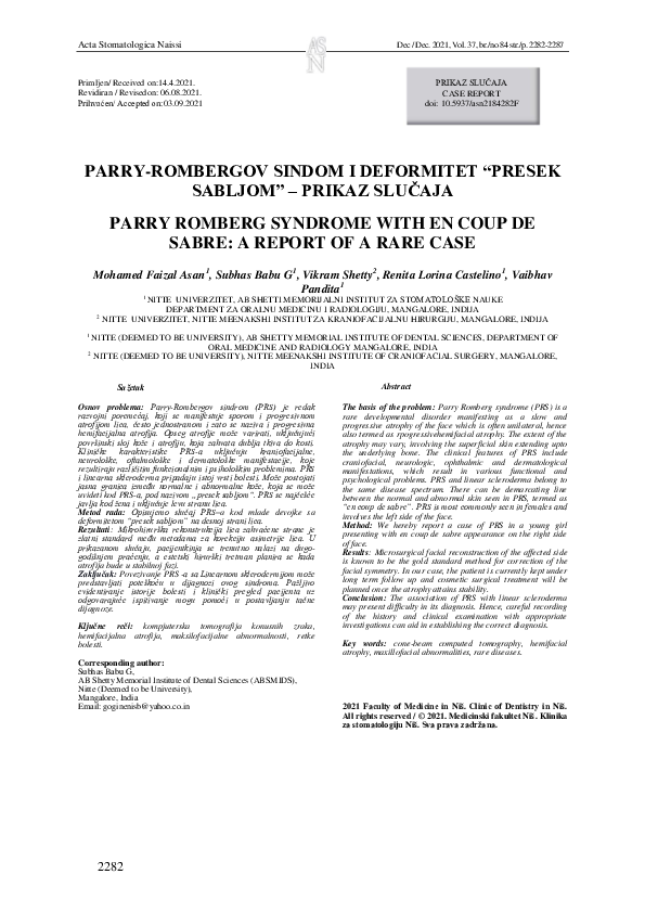 (PDF) Parry Romberg syndrome with en coup de sabre: A report of a rare case