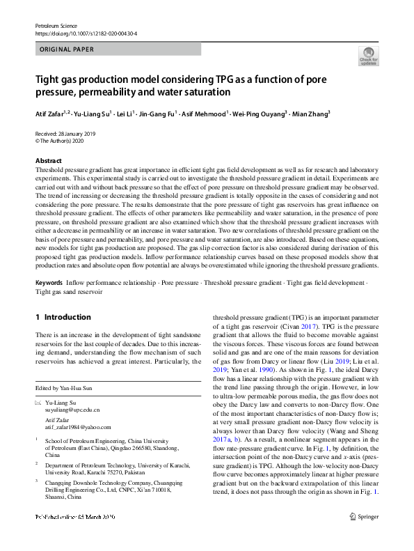 (PDF) Tight gas production model considering TPG as a function of pore ...