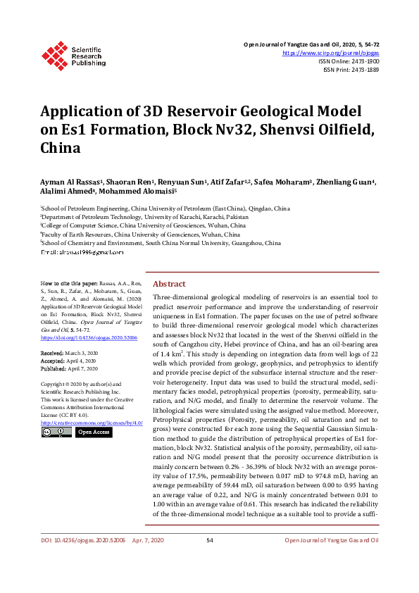 (PDF) Application of 3D Reservoir Geological Model on Es1 Formation ...