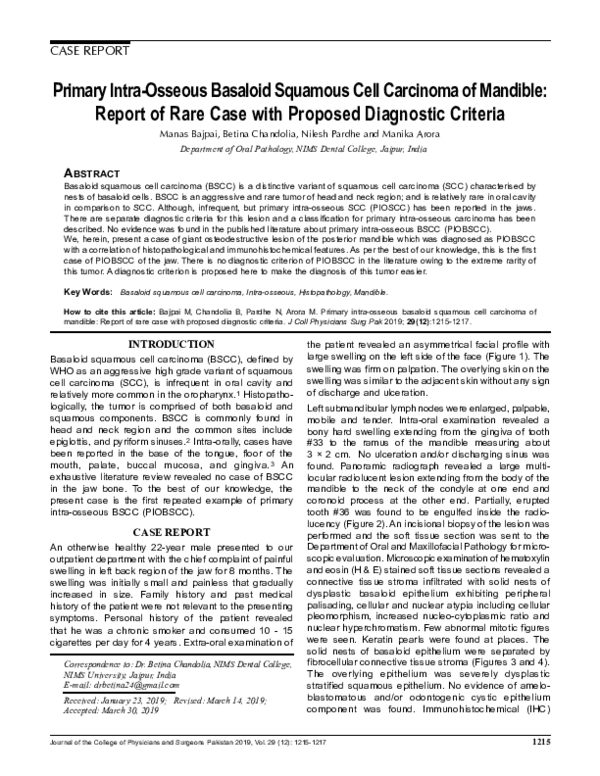 (PDF) Primary Intra-Osseous Basaloid Squamous Cell Carcinoma of ...
