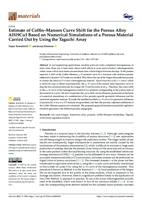 (PDF) Estimate of Coffin–Manson Curve Shift for the Porous Alloy ...