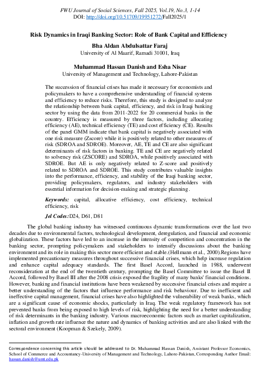 (PDF) Risk Dynamics in Iraqi Banking Sector: Role of Bank Capital and ...