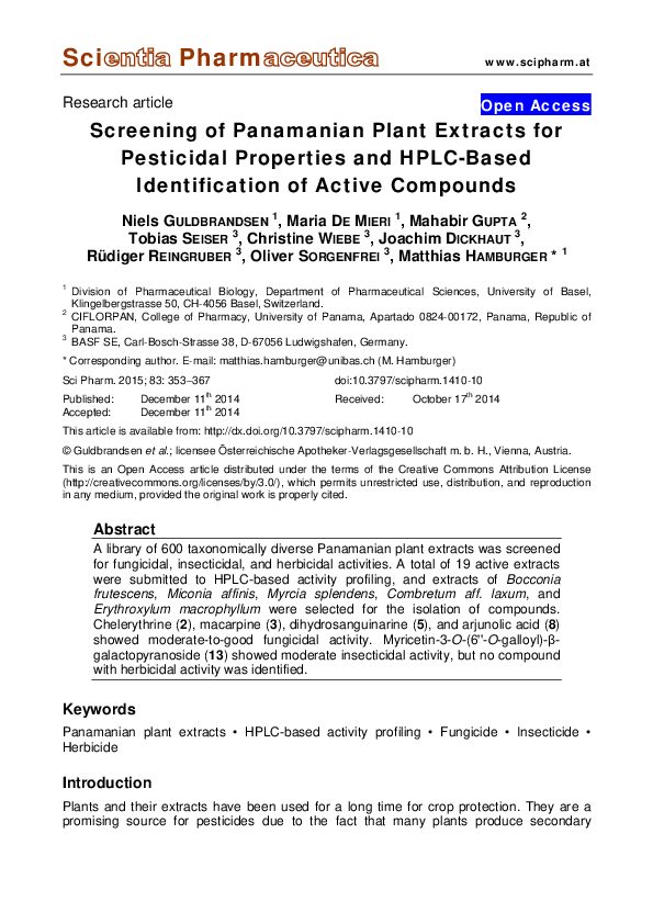 (PDF) Screening of Panamanian Plant Extracts for Pesticidal Properties ...