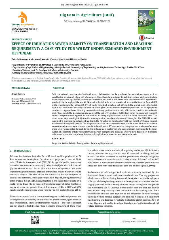 (PDF) Effect of Irrigation Water Salinity on Transpiration and Leaching ...