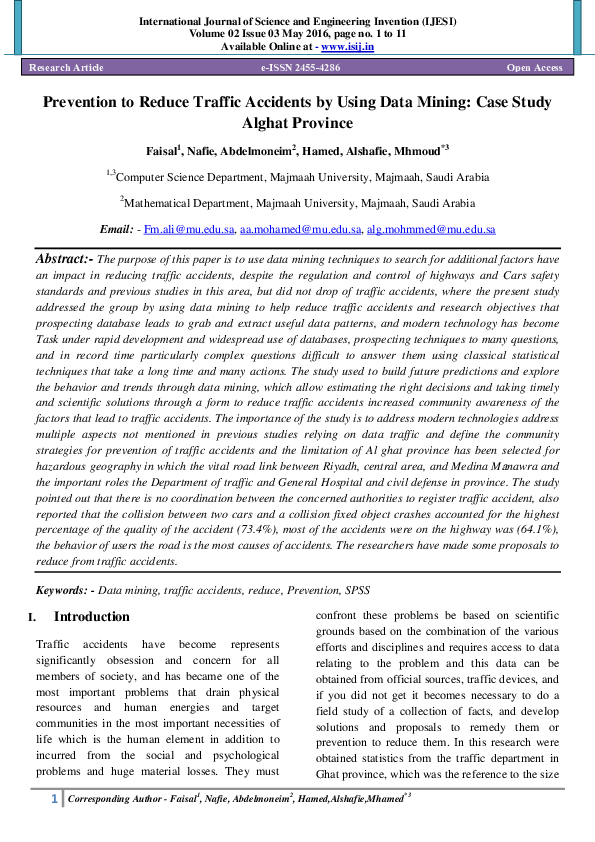 (PDF) Prevention to Reduce Traffic Accidents by Using Data Mining: Case ...