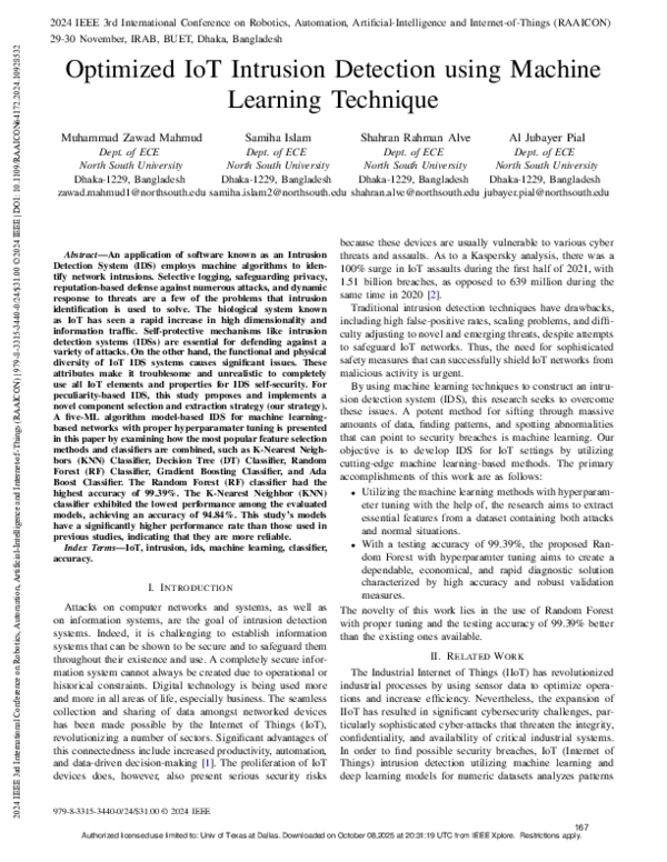 (PDF) Optimized IoT Intrusion Detection using Machine Learning Technique